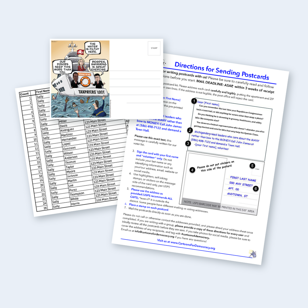 Go Blue Michigan - Address & Postcards Kits – Cartoons for Democracy