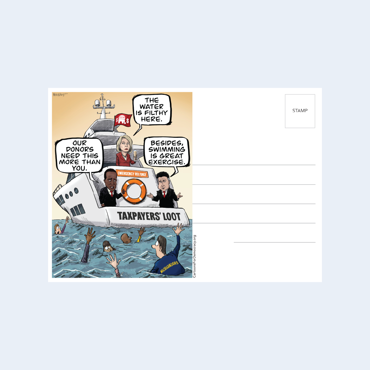 Go Blue Michigan MI-10 Postcard & Address Kit – Cartoons for Democracy